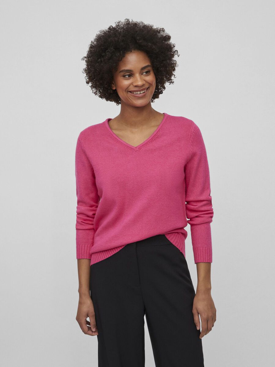 V-NECK GEBREIDE TRUI (Pink) | Vila® Officiële Online Shop