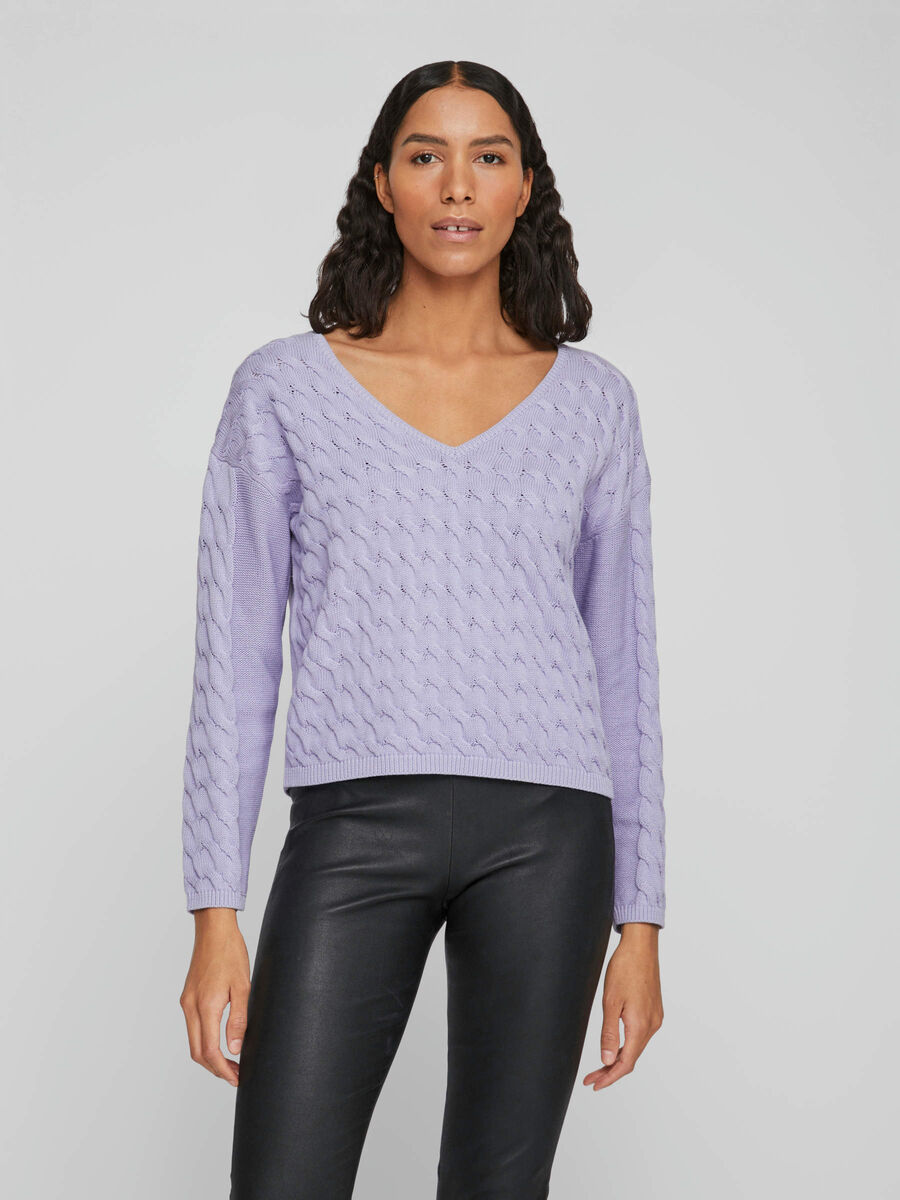 CABLE KNITTED TOP (Purple) | Vila Online Shop