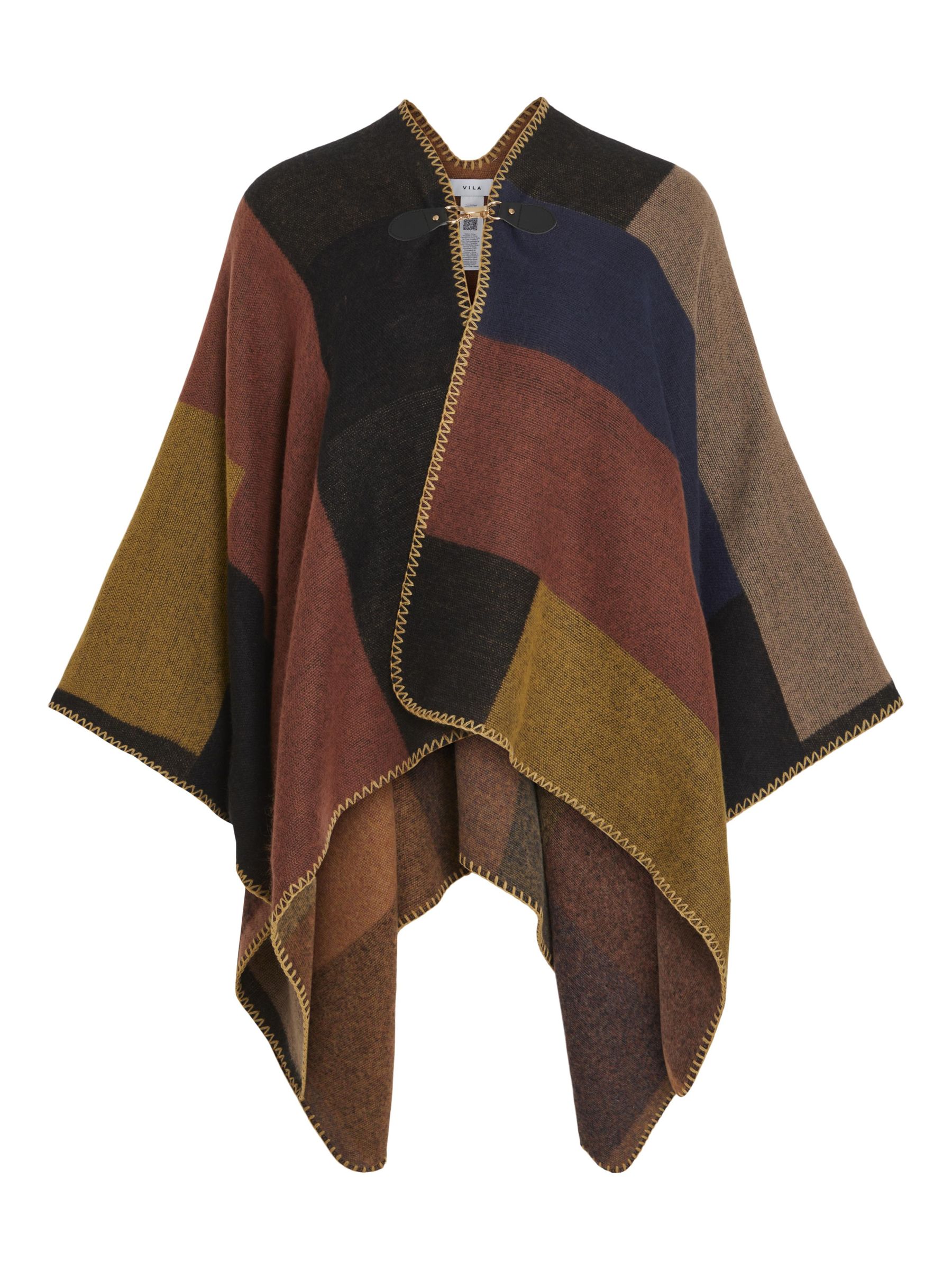 CHECKED PONCHO | Brown | VILA®